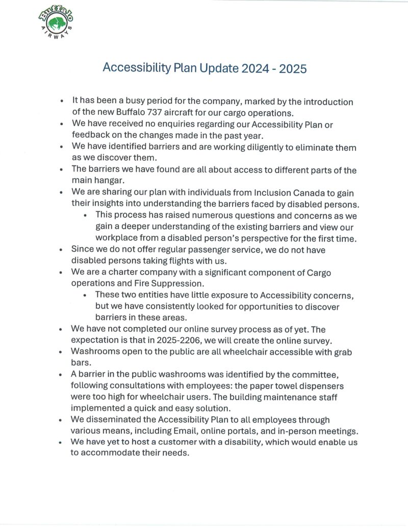2024-2027 ACCESSIBILITY PLAN AND THE FEEDBACK PROCESS - BUFFALO AIRWAYS